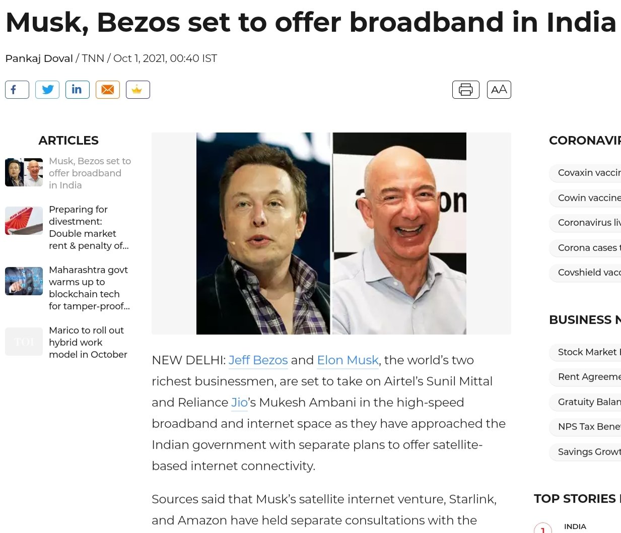 Musk and bezos set up broadband in india – through the fact
